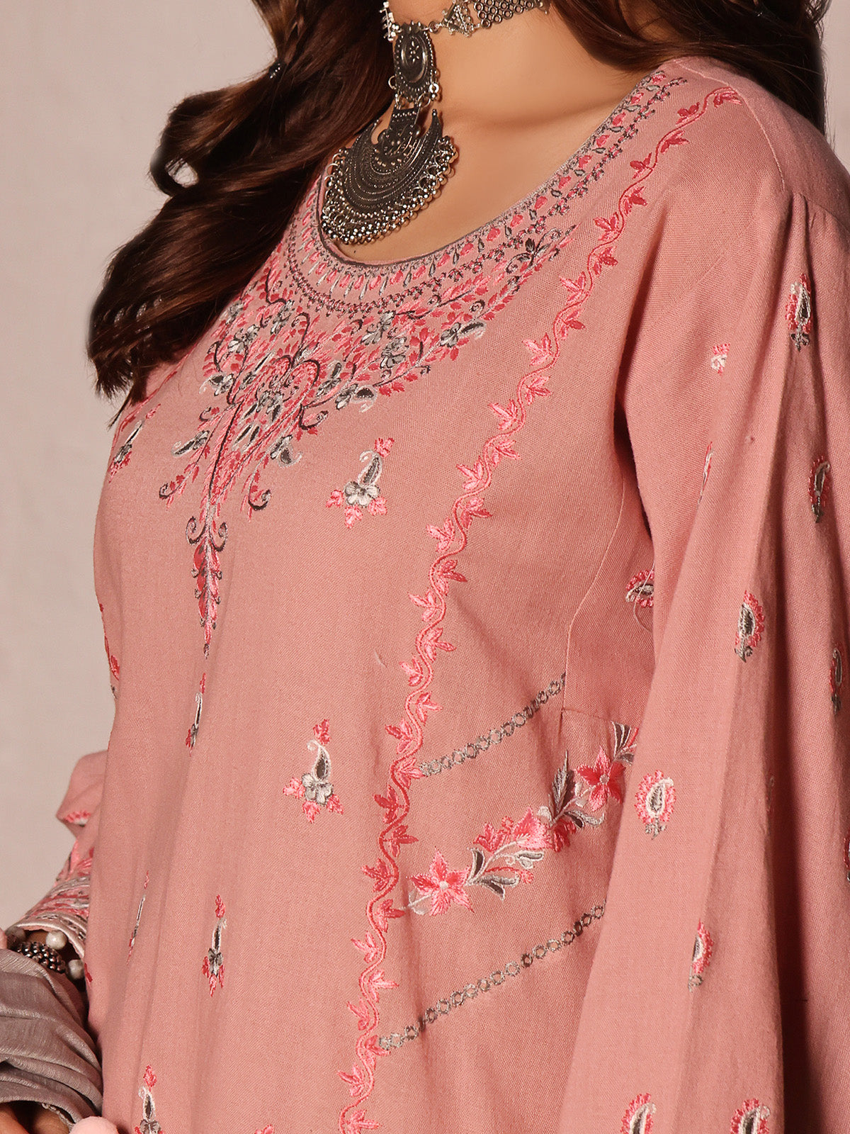 3Pc Embroidered Unstitched Khaddar Pink - OWEKH3P-6259-A – Oaks